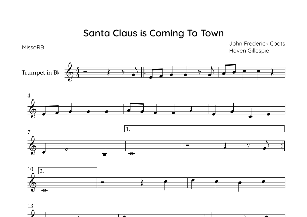 Santa Claus Is Comin' To Town (arr. MissoRB) by Michael Buble Sheet ...