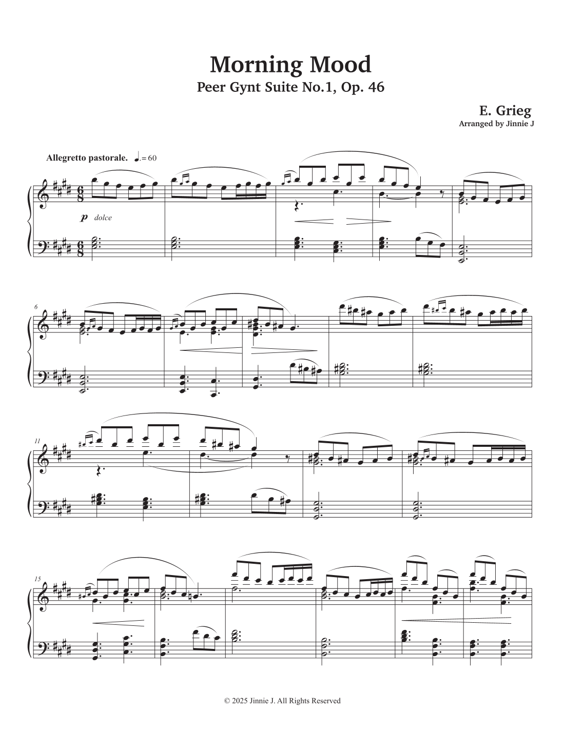 Morning Mood (Peer Gynt Suite No.1, Op.46) (arr. Jinnie J by E. Grieg ...