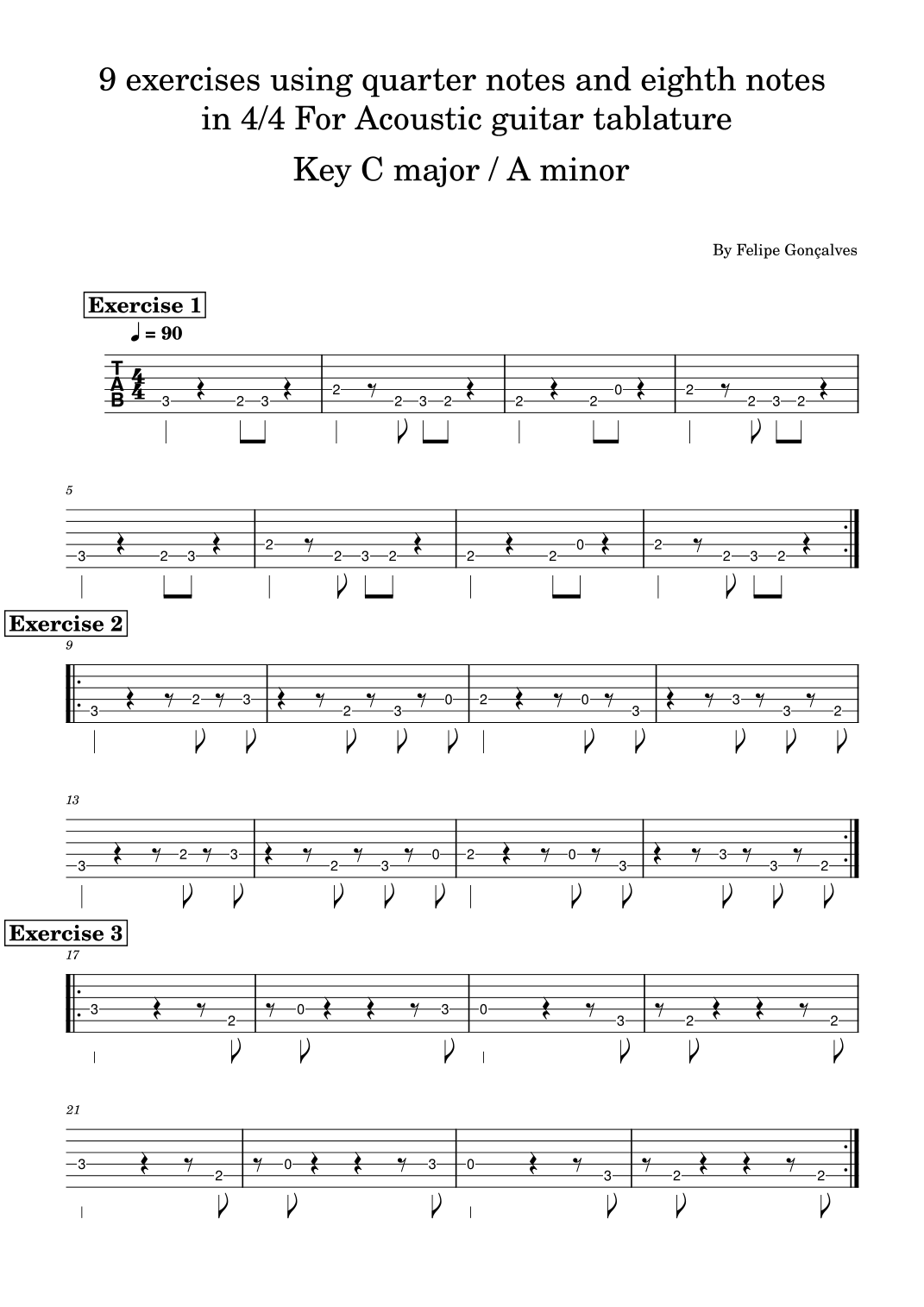 9 exercises using quarter notes and eighth notes in 4/4 For Acoustic ...