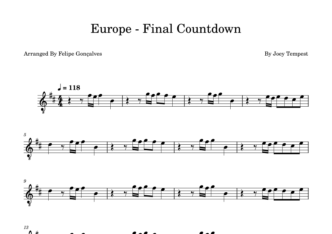 Final Countdown (arr. Felipe Gonçalves) by Europe Sheet Music for ...