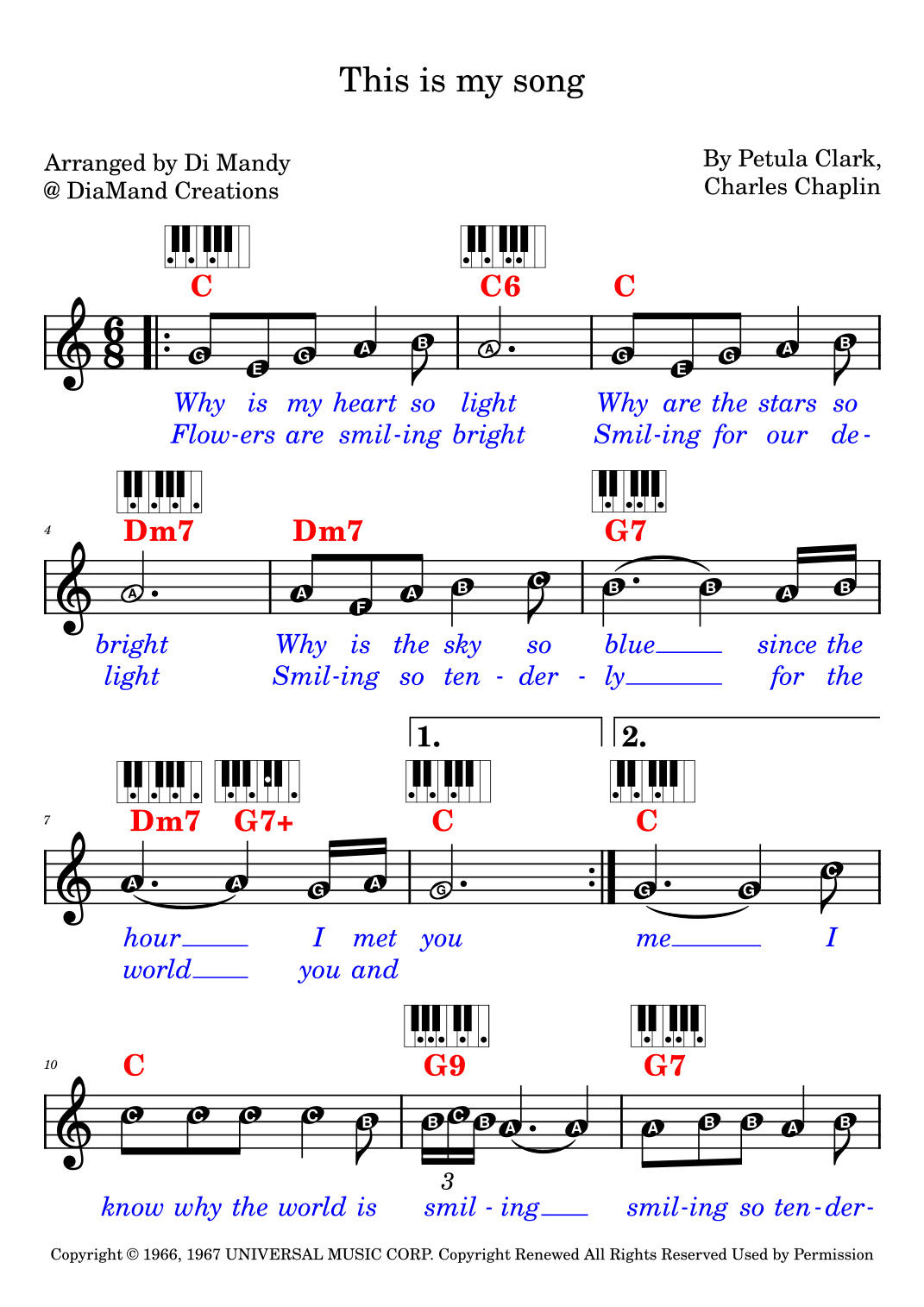 This Is My Song (arr. Dianne Mandy) por Petula Clark Partituras para ...