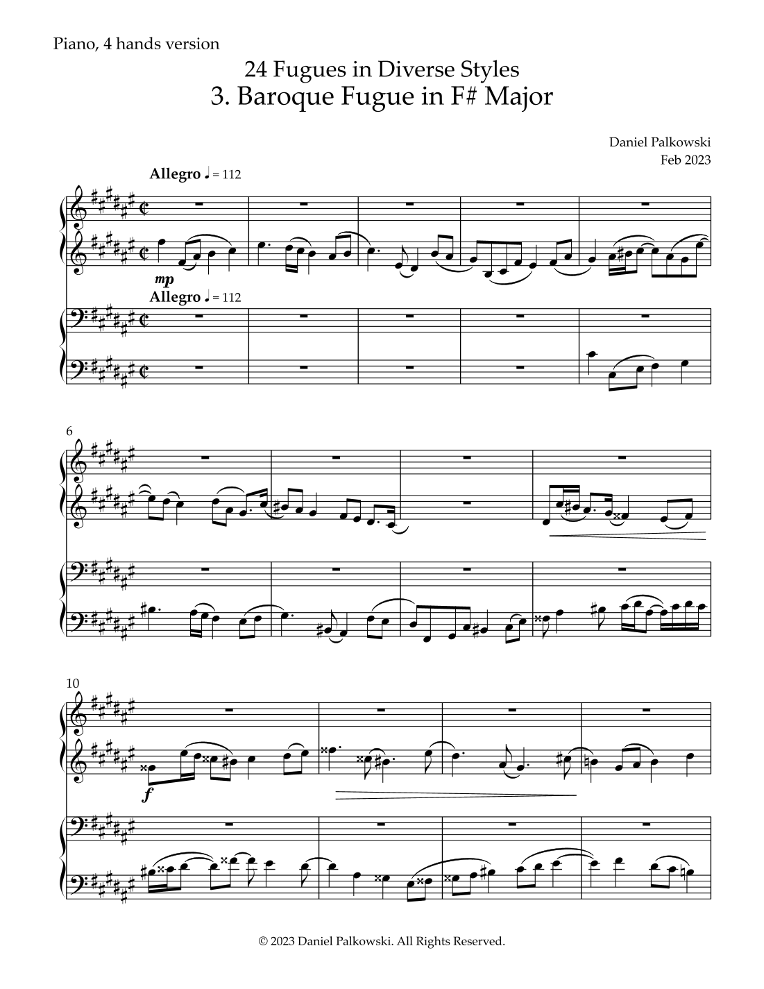 Fugue in F# Major (from 24 Fugues in Diverse Styles) by Daniel ...