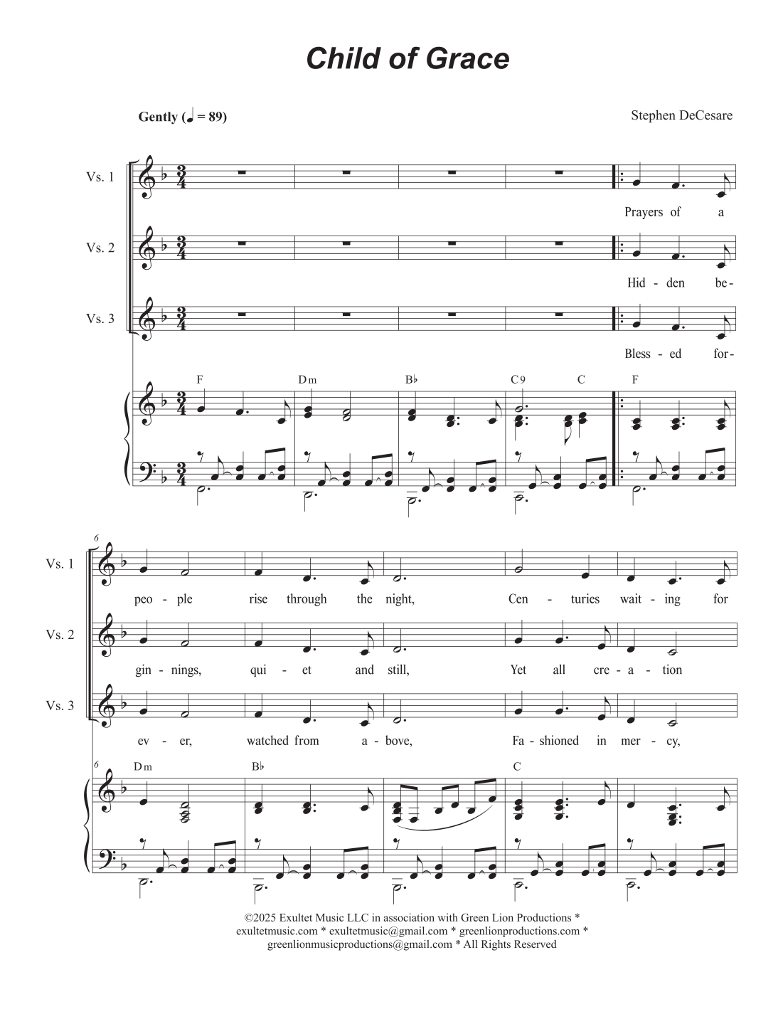 Child of Grace (Vocal Trio - (SAB) by Stephen DeCesare Sheet Music for ...