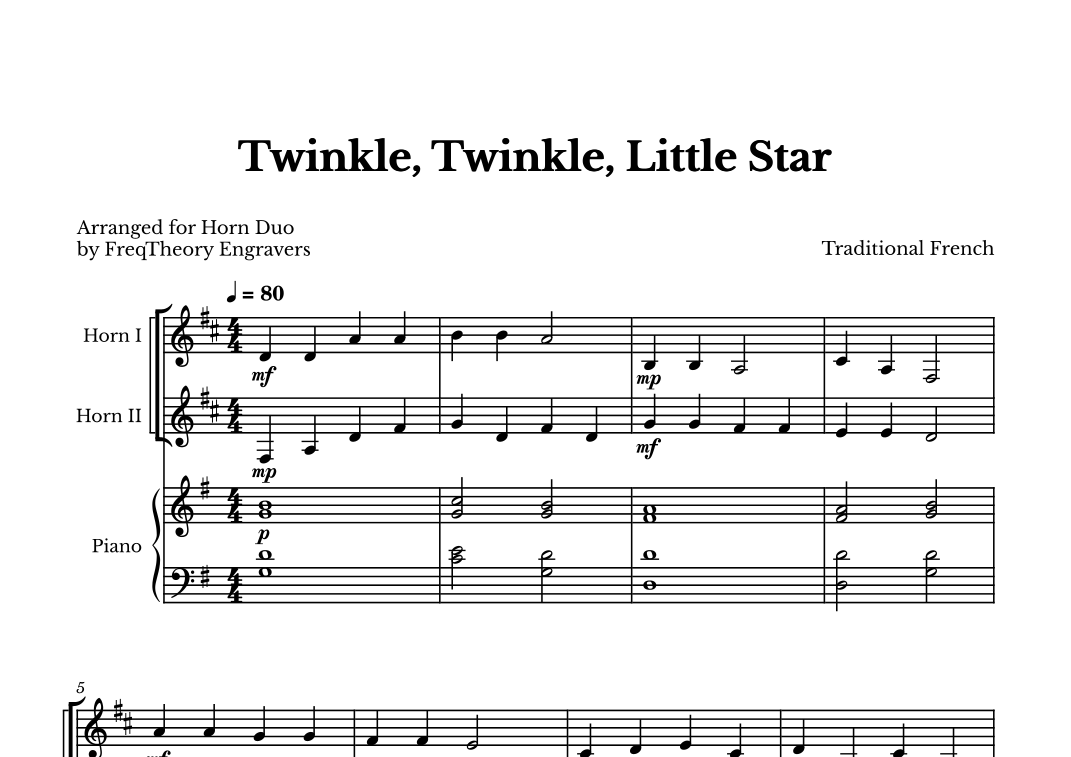 Twinkle, Twinkle, Little Star - For Horn Duet (arr. FreqTheory ...