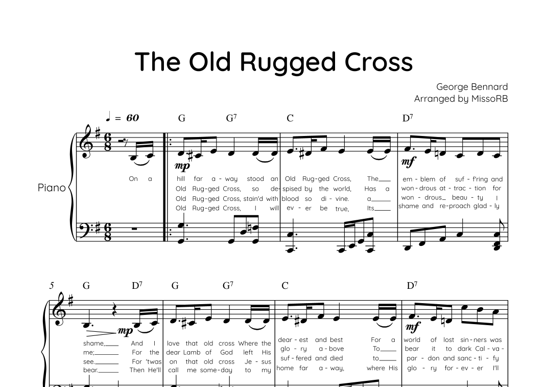 The Old Rugged Cross - Piano in G With Chords & Lyrics - Easy (arr ...
