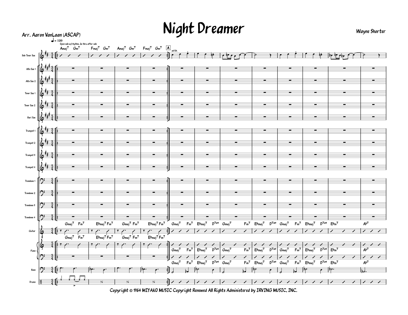 Night Dreamer (arr. Aaron VanLaan) by Wayne Shorter Sheet Music for ...