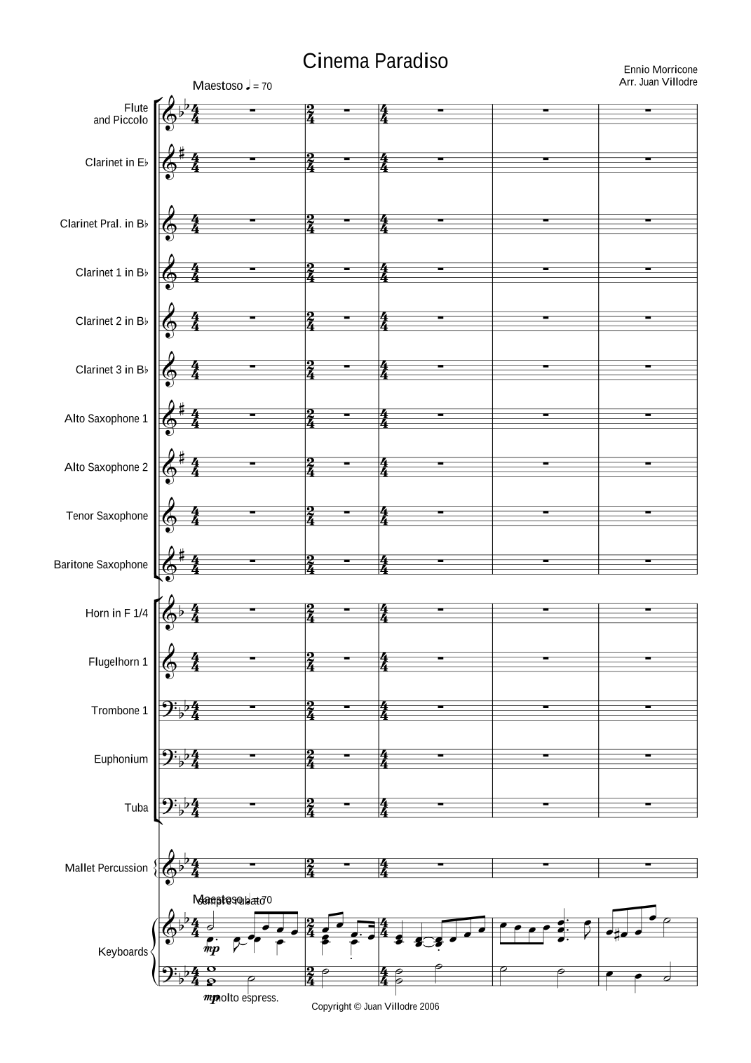 Cinema Paradiso (arr. Juan Villodre) by Lang Lang Sheet Music for ...