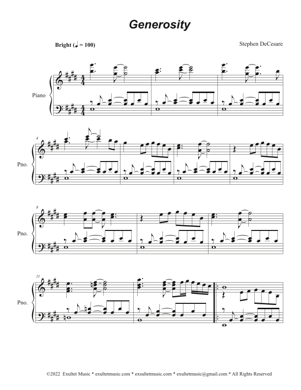 Generosity (Piano solo) by Stephen DeCesare Sheet Music for Piano Solo ...
