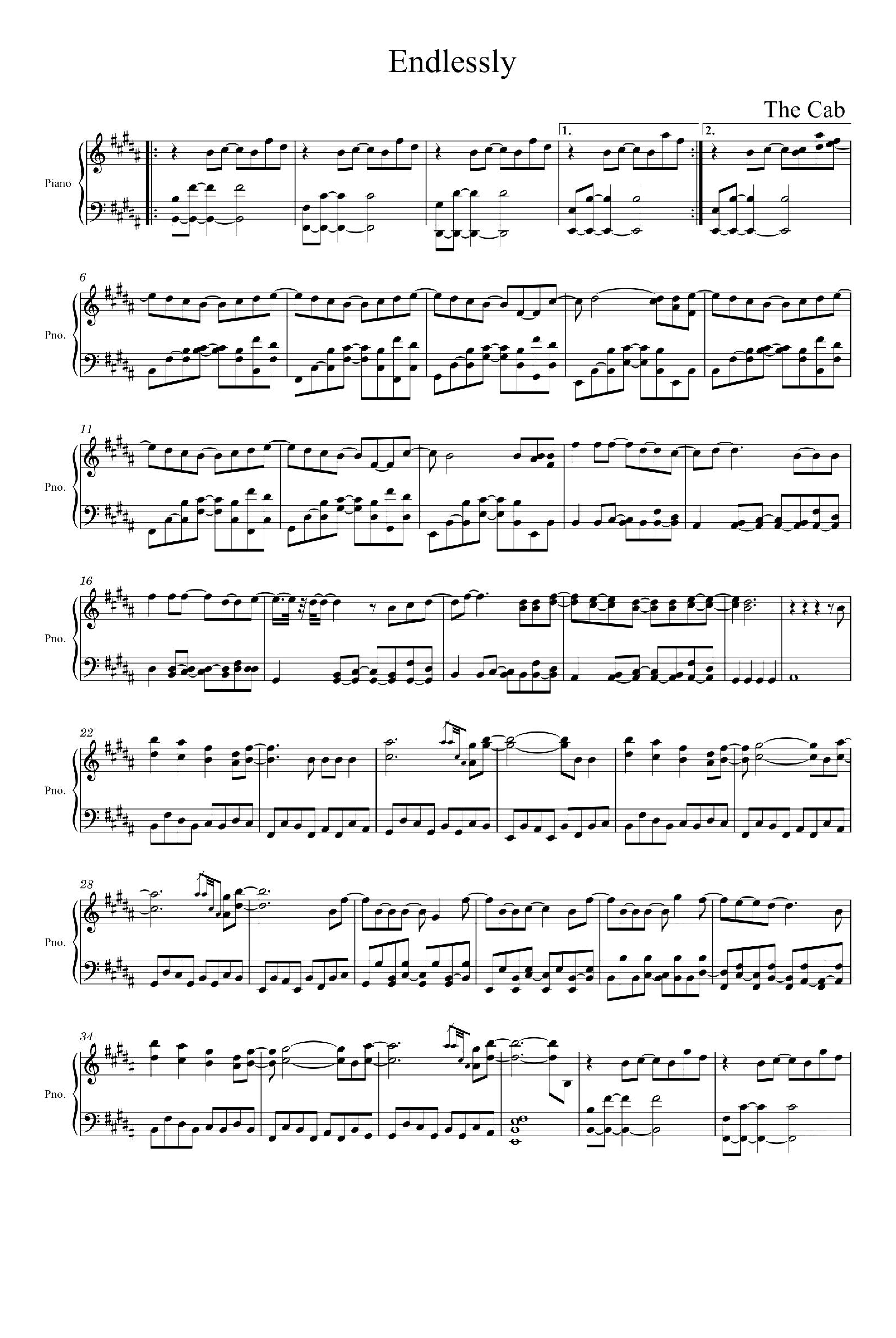 Endlessly (arr. The Cab by The Cab Sheet Music for Piano Solo at Sheet ...