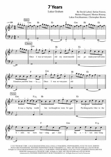 7 Years arr Pave By Lukas Graham Sheet Music For Piano Vocal At 7 Years arr Pave By Lukas Graham Sheet Music For Piano Vocal At