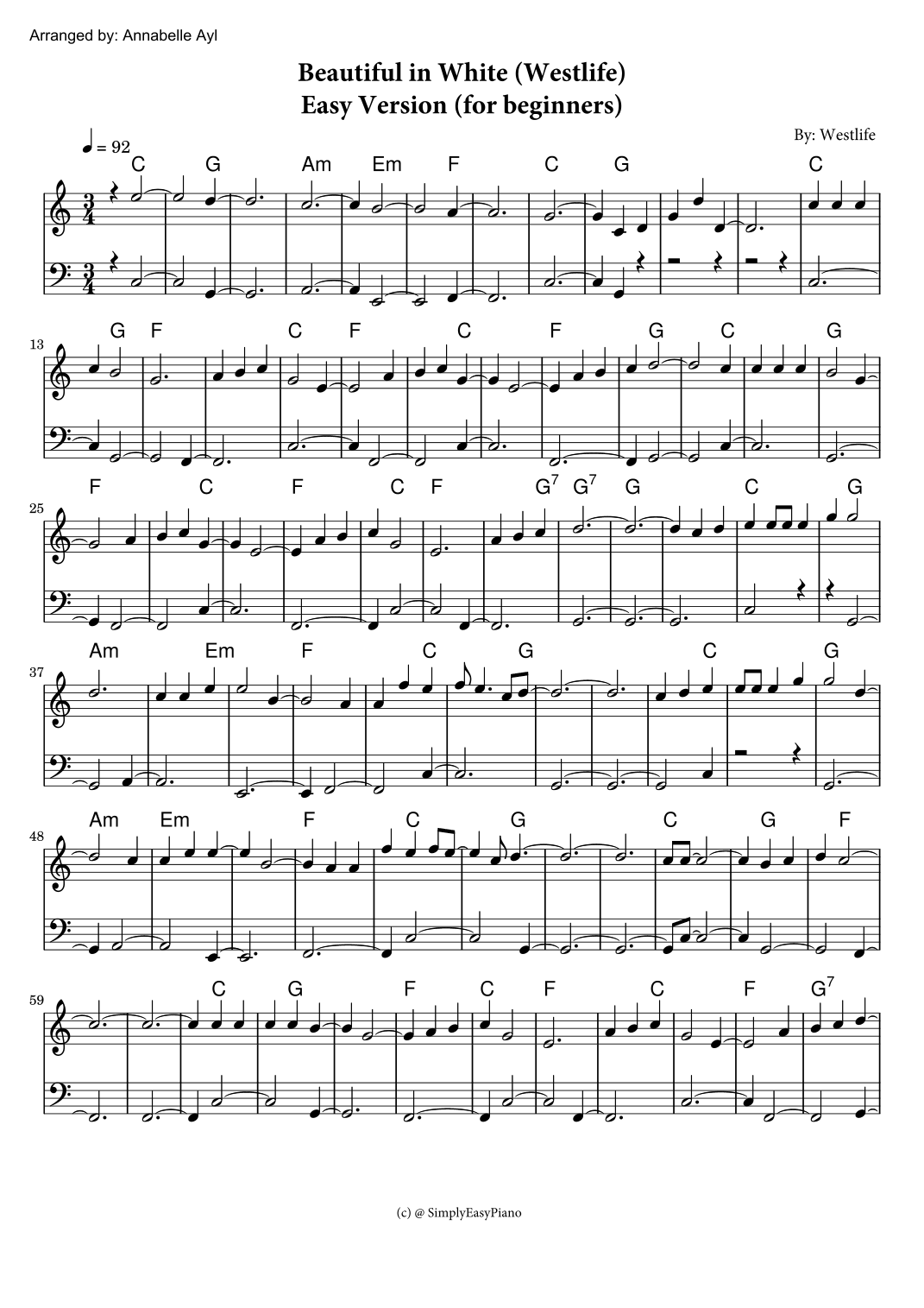 Beautiful In White (arr. Annabelle Ayl) by Matt Johnson Sheet Music for ...
