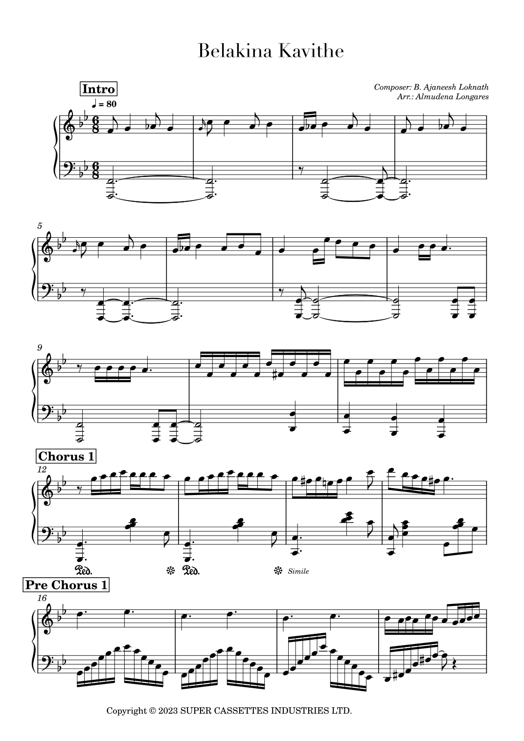 Belakina Kavithe (arr. Almudena Longares) por B. Ajaneesh Loknath ...