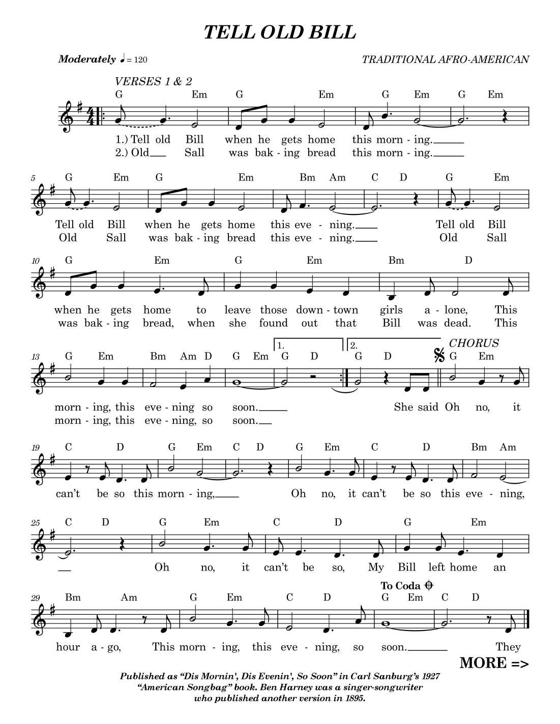 Tell Old Bill (arr. Richard E Wentzel) by Joni Mitchell Sheet Music for ...