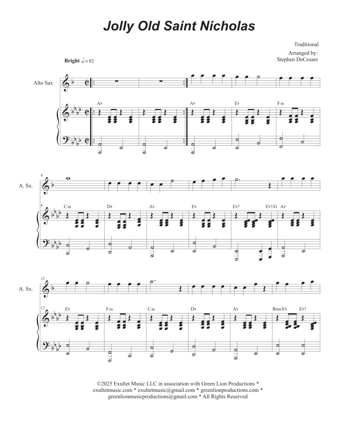 Jolly Old Saint Nicholas (Alto Saxophone and Piano) (arr. Stephen ...