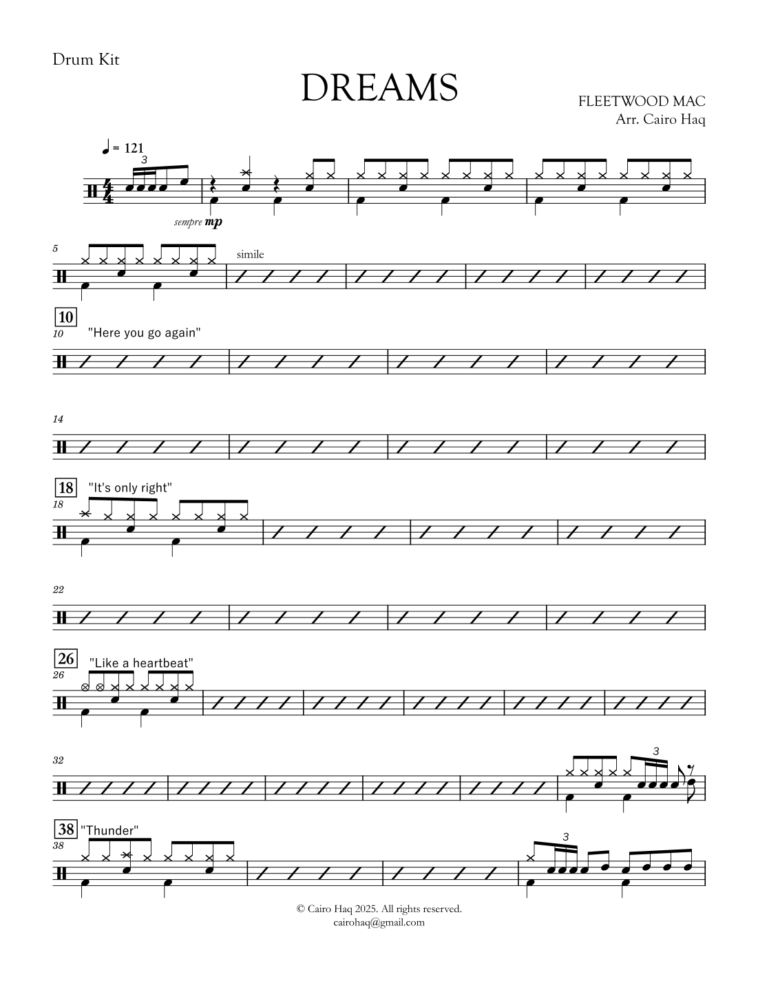 Dreams (arr. Cairo Haq) by Fleetwood Mac Sheet Music for Drums at Sheet ...