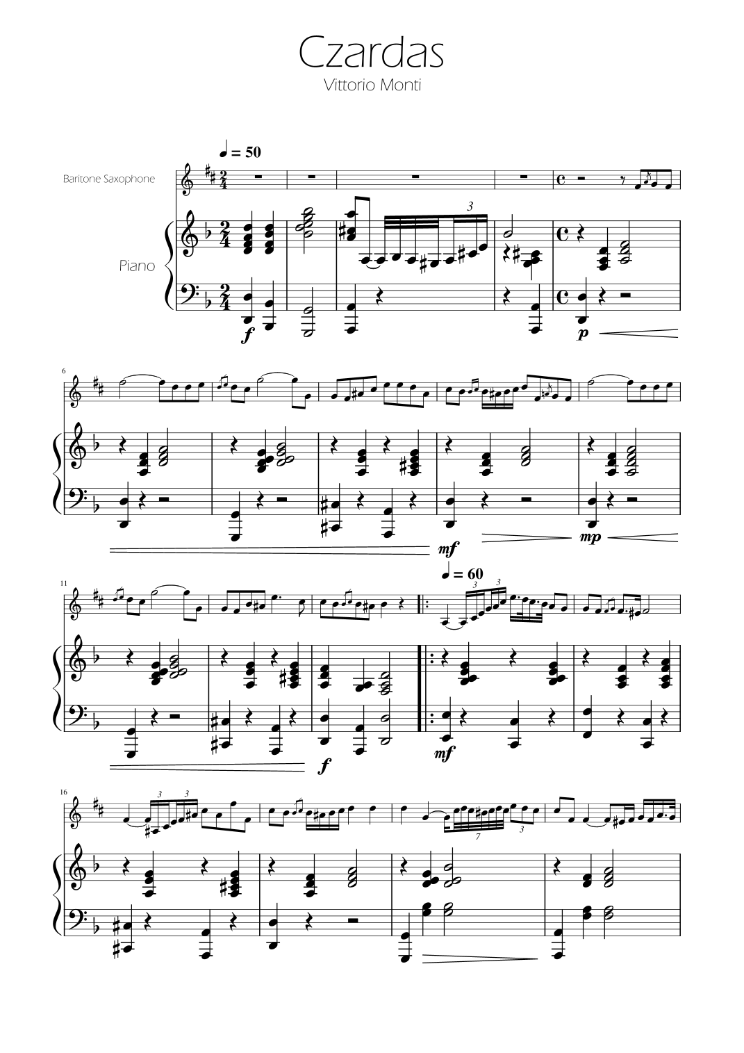 Czardas - Baritone Sax Solo w/Piano (arr. Ygor Nunes) by Vittorio Monti ...