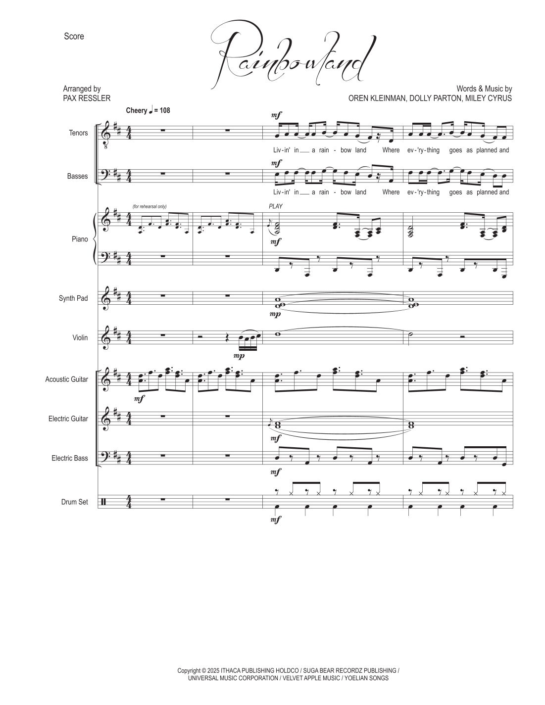 Rainbowland (arr. Pax Ressler) by Tonewall Sheet Music for TTBB Choir ...