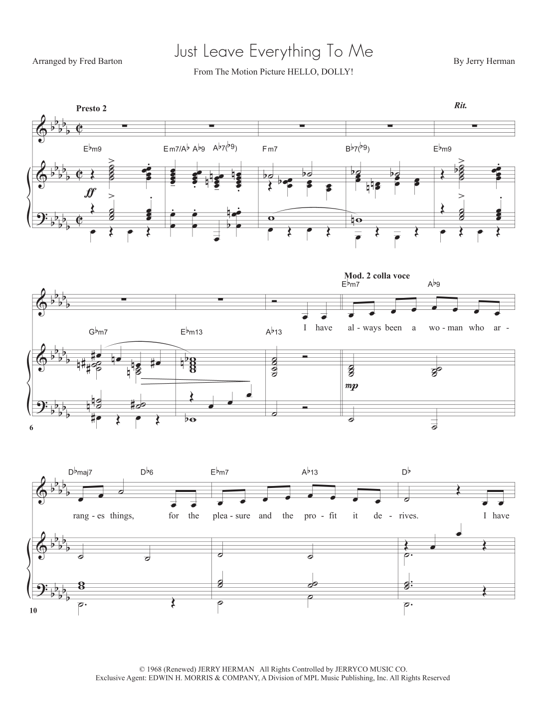 Just Leave Everything To Me (arr. Fred Barton) by Jerry Herman Sheet ...