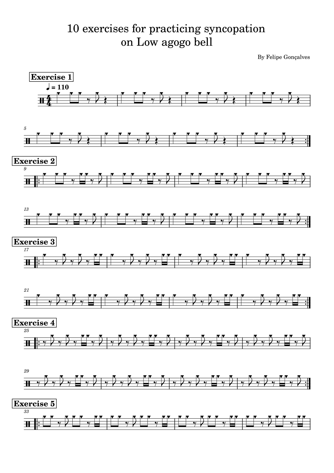 10 exercises for practicing syncopation on Low agogo bell by Felipe ...
