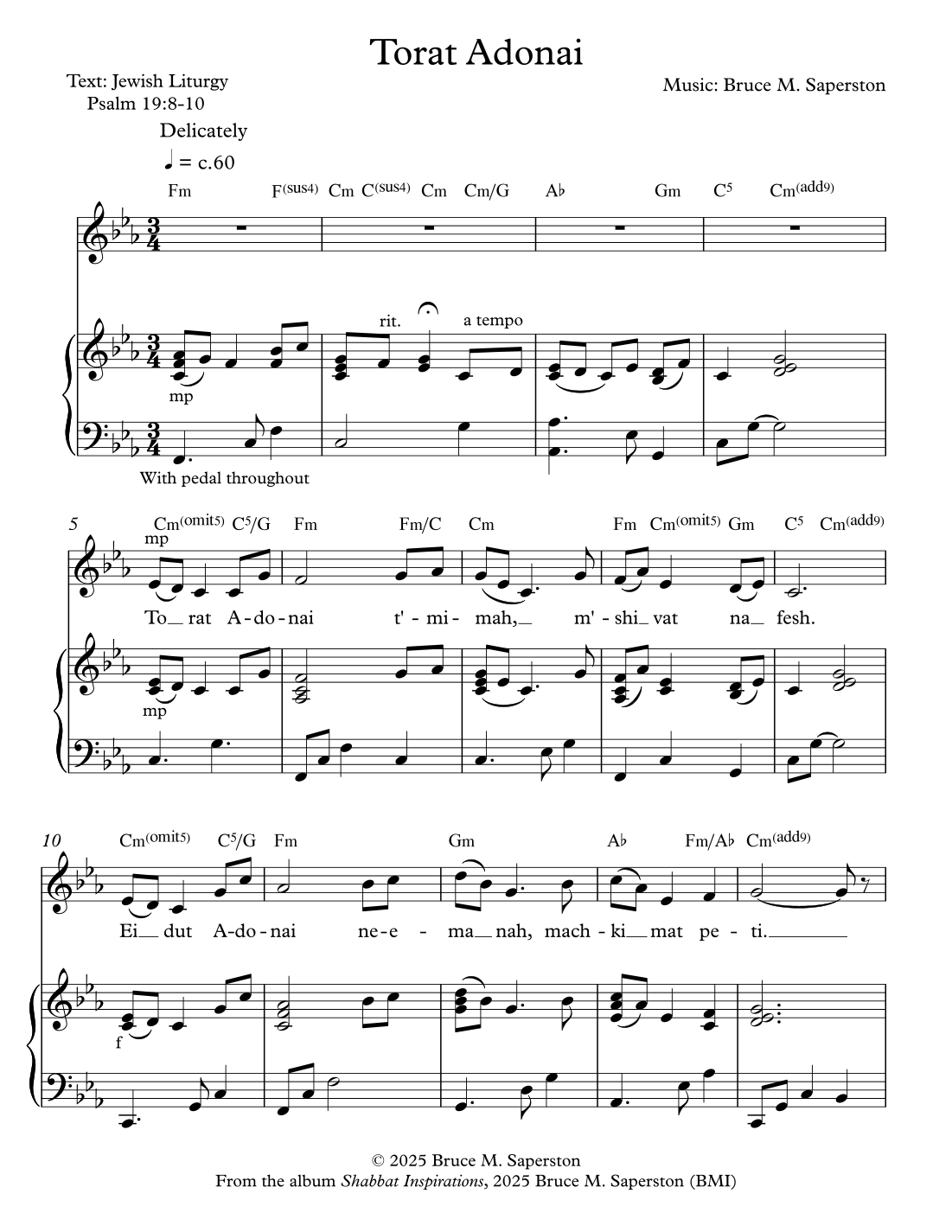 Torat Adonai by Bruce M. Saperston Sheet Music for Piano, Vocal ...