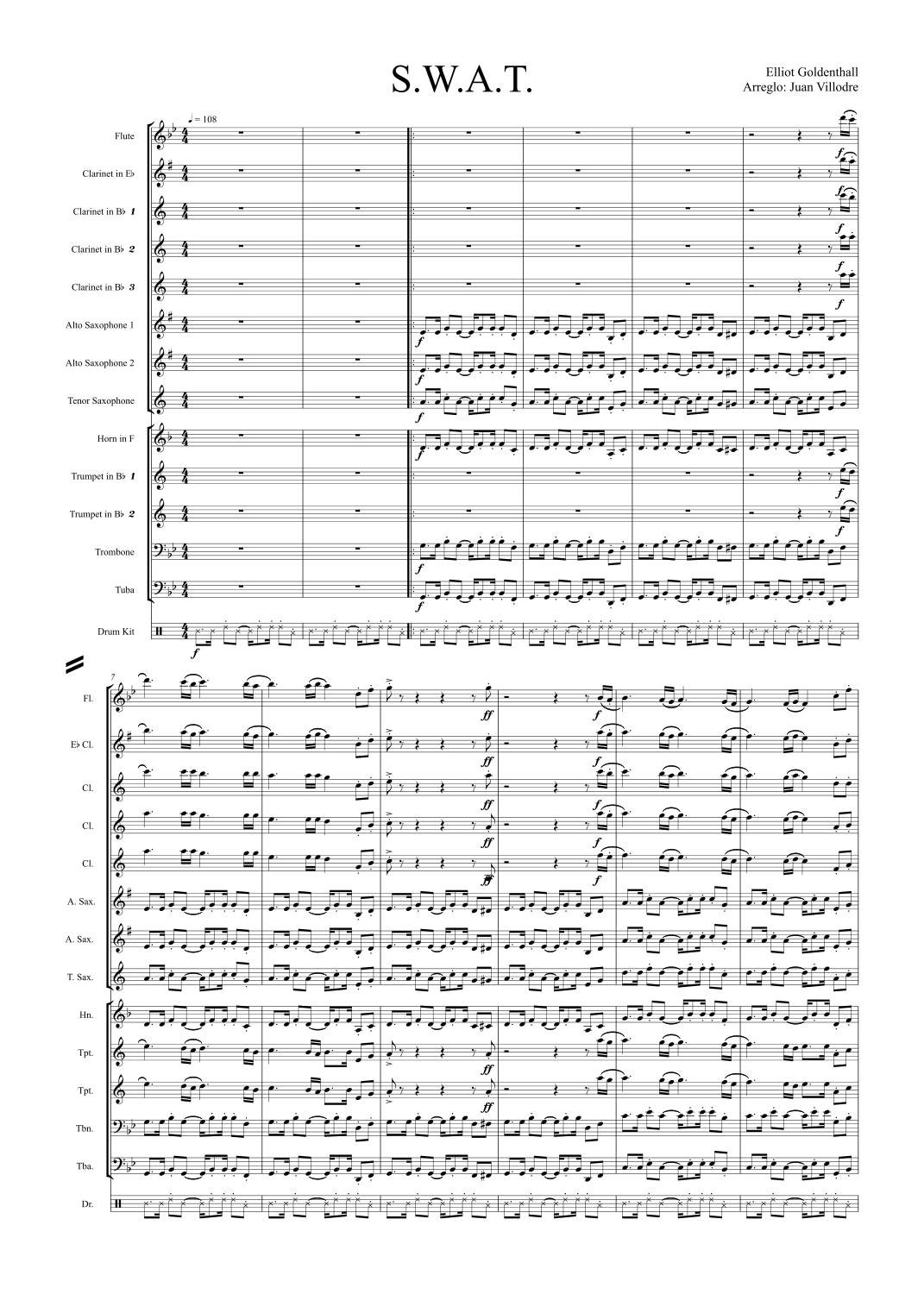 S.w.a.t. -Theme (arr. Juan Villodre) by Barry De Vorzon Sheet Music for ...