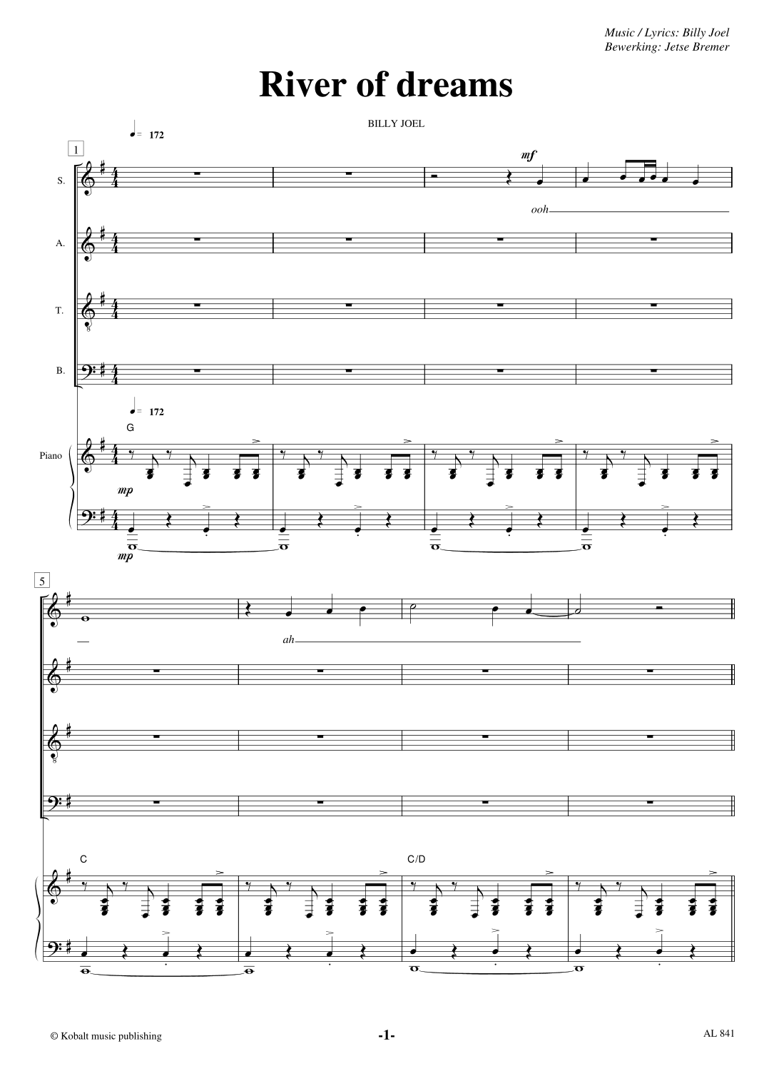 The River Of Dreams (arr. Jetse Bremer) by Billy Joel Sheet Music for ...