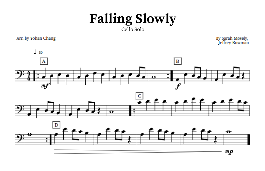 Falling Slowly (arr. Yohan Chang) by Jeffrey Bowman Sheet Music for ...