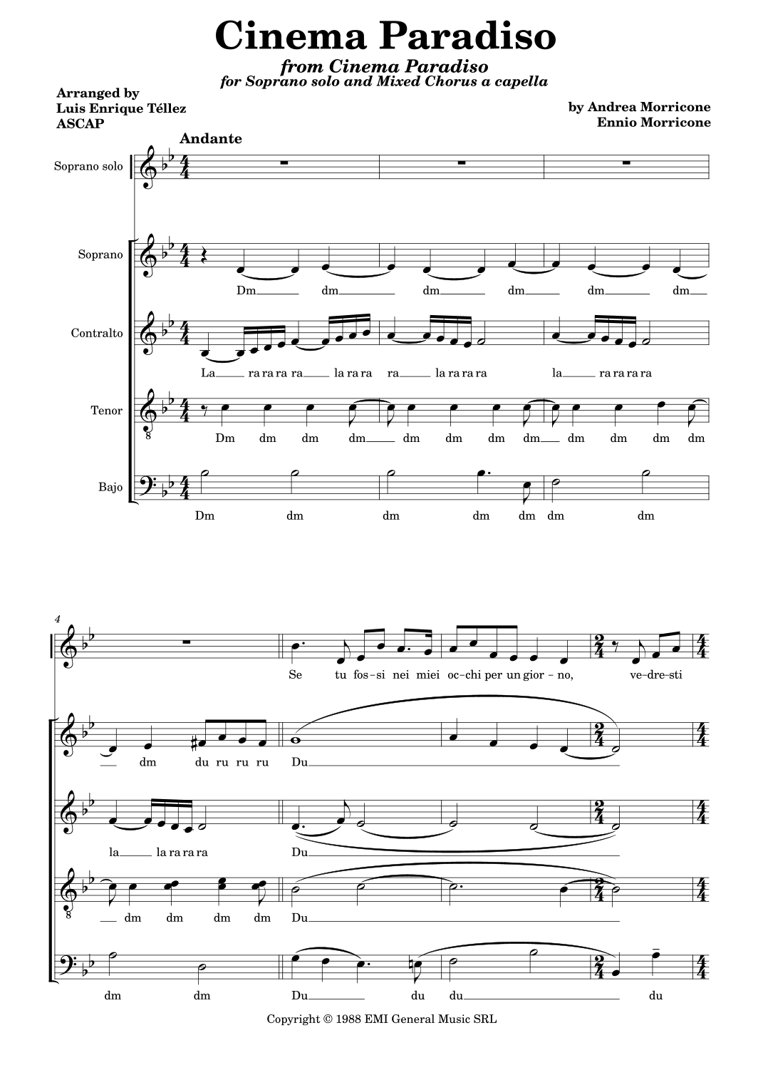 Cinema Paradiso (arr. Luis Enriquer Téllez) by Andrea Morricone Sheet ...