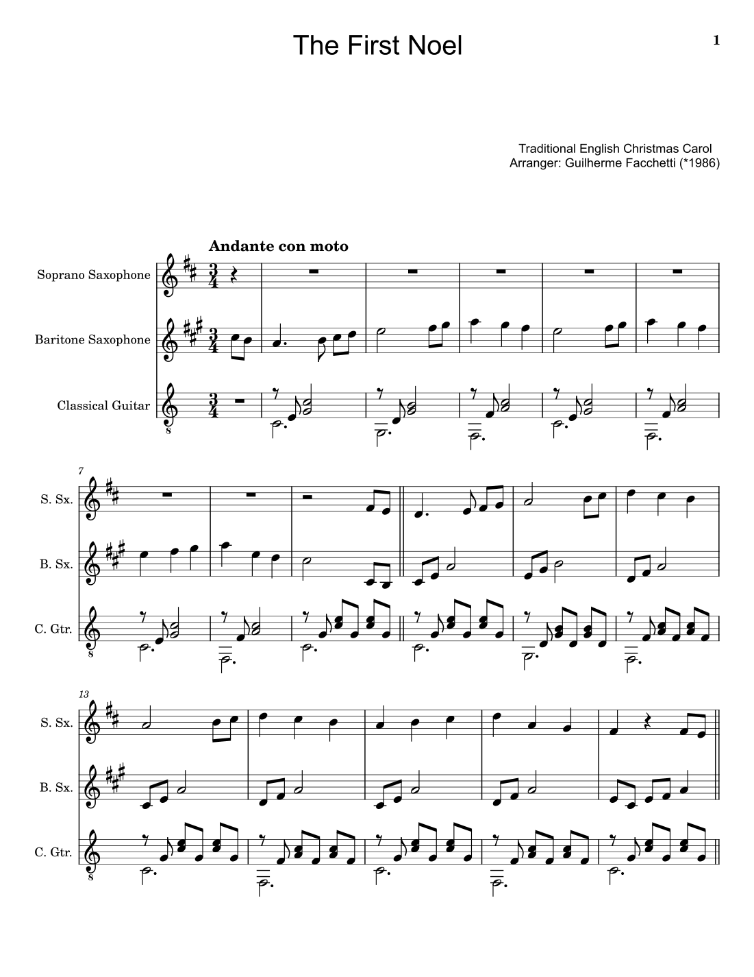 The First Noel - S. Sax., B. Sax. and Guitar. With Parts. (arr ...