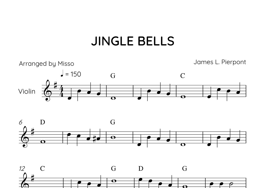 Jingle Bells - Violin in G Major - Beginner With Chords (arr. MissoRB ...