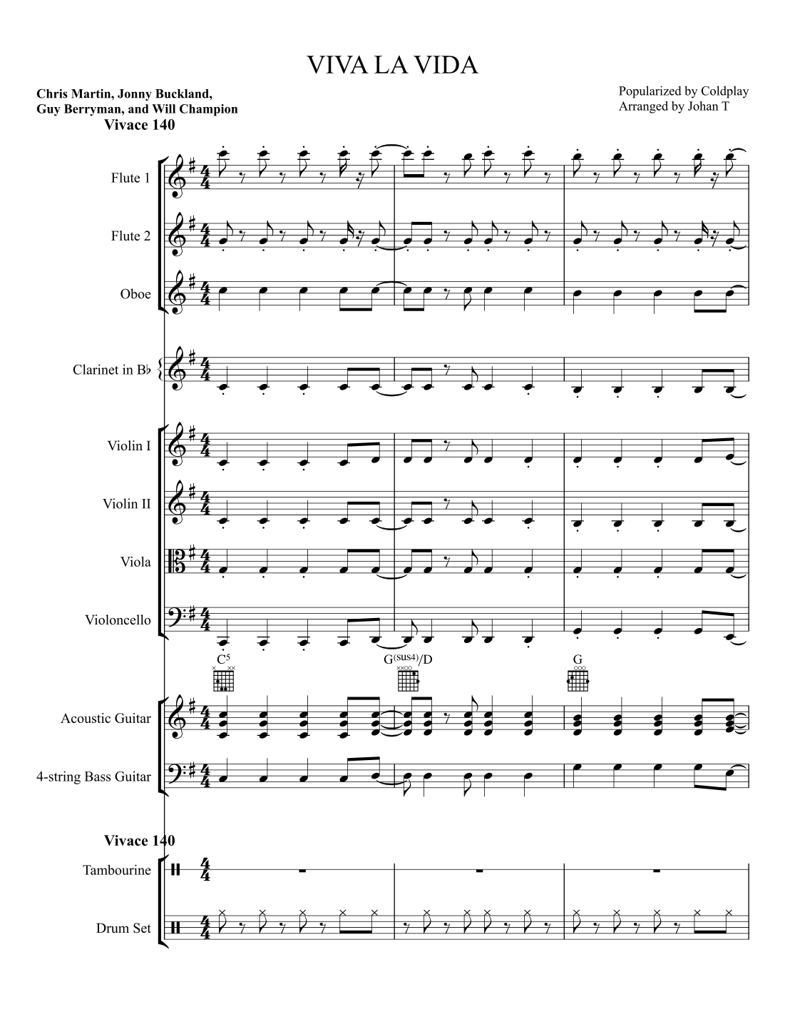 Viva La Vida – Contemporary Ensemble Arrangement (arr. Johan Kanani ...