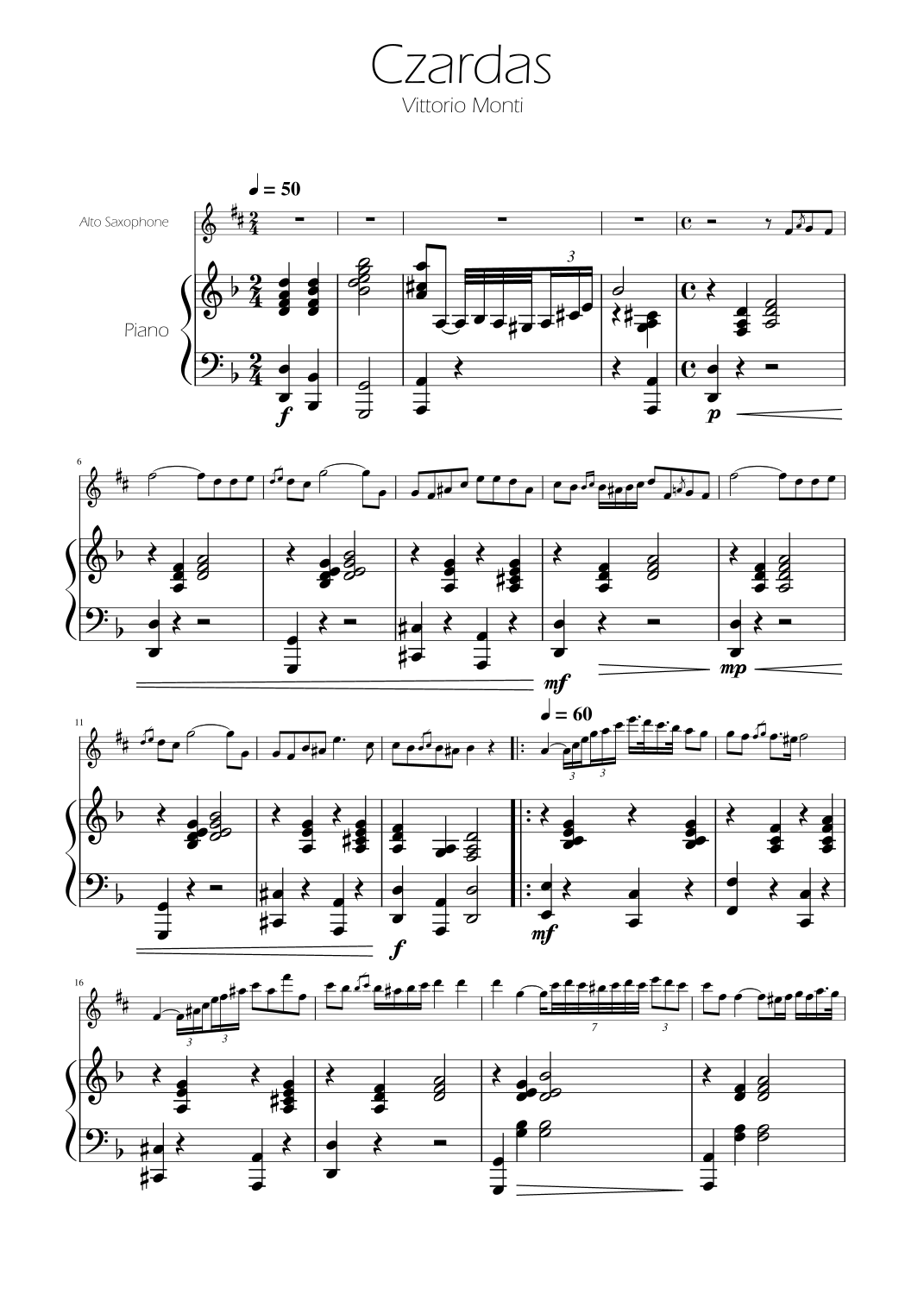 Czardas - Alto Sax Solo w/Piano (arr. Ygor Nunes) por Vittorio Monti ...