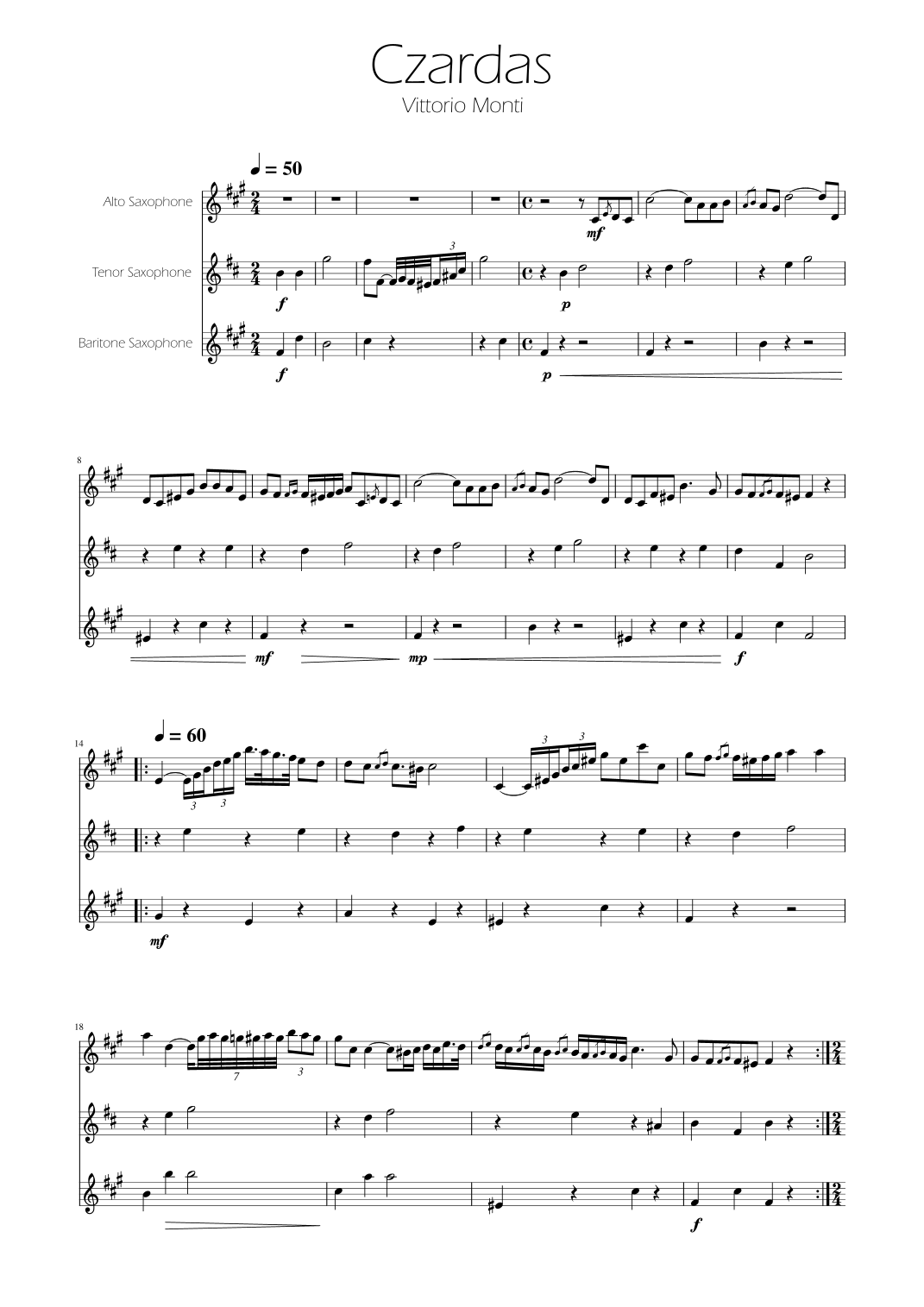 Czardas - Sax Trio ATB (arr. Ygor Nunes) by Vittorio Monti Sheet Music ...