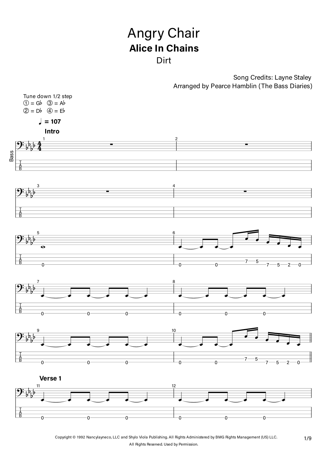 Angry Chair (arr. The Bass Diaries) by Alice In Chains Sheet Music for ...