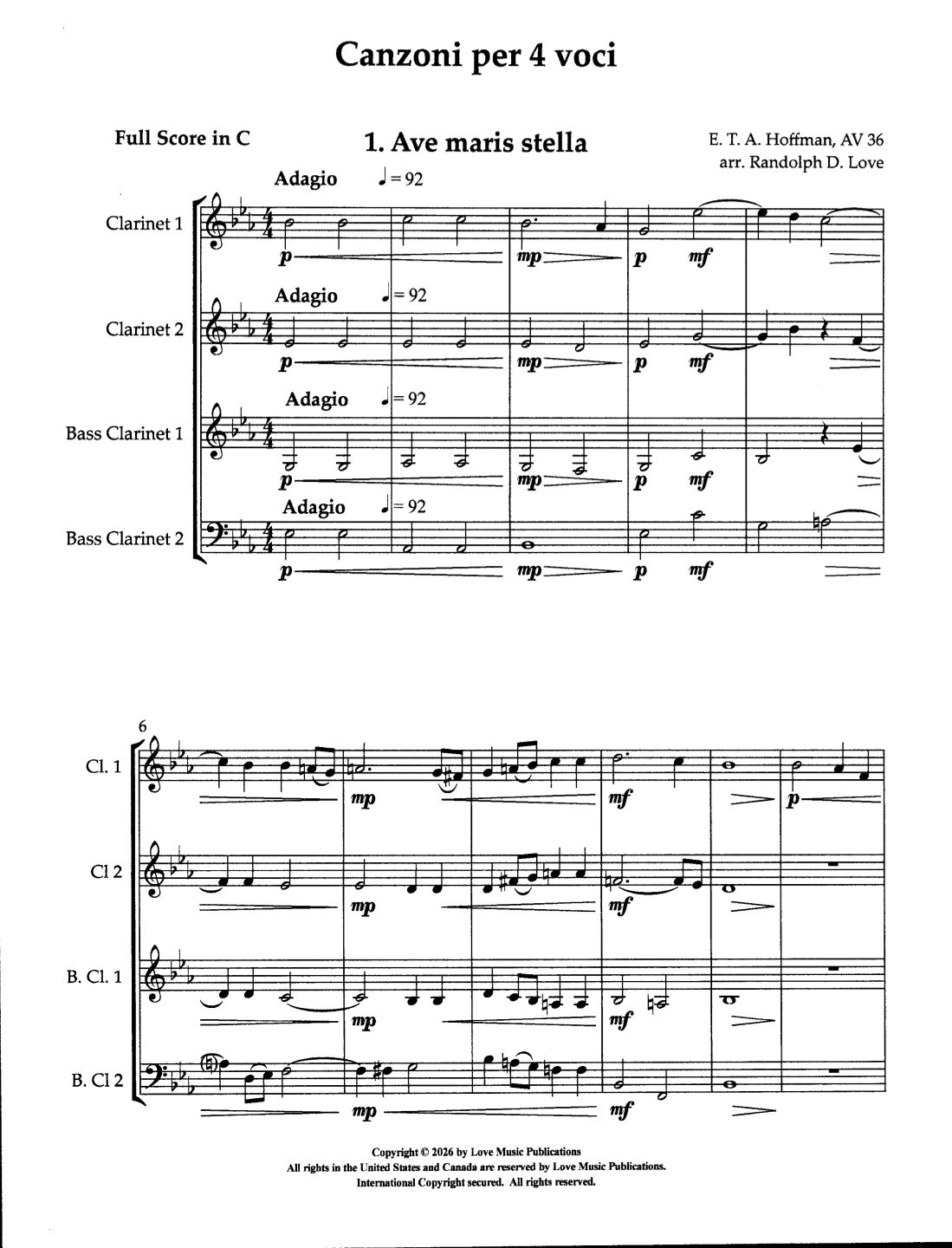 Canzoni per 4 voci (arr. Dr. Randolph D. Love) by E.T.A. Hoffman Sheet ...