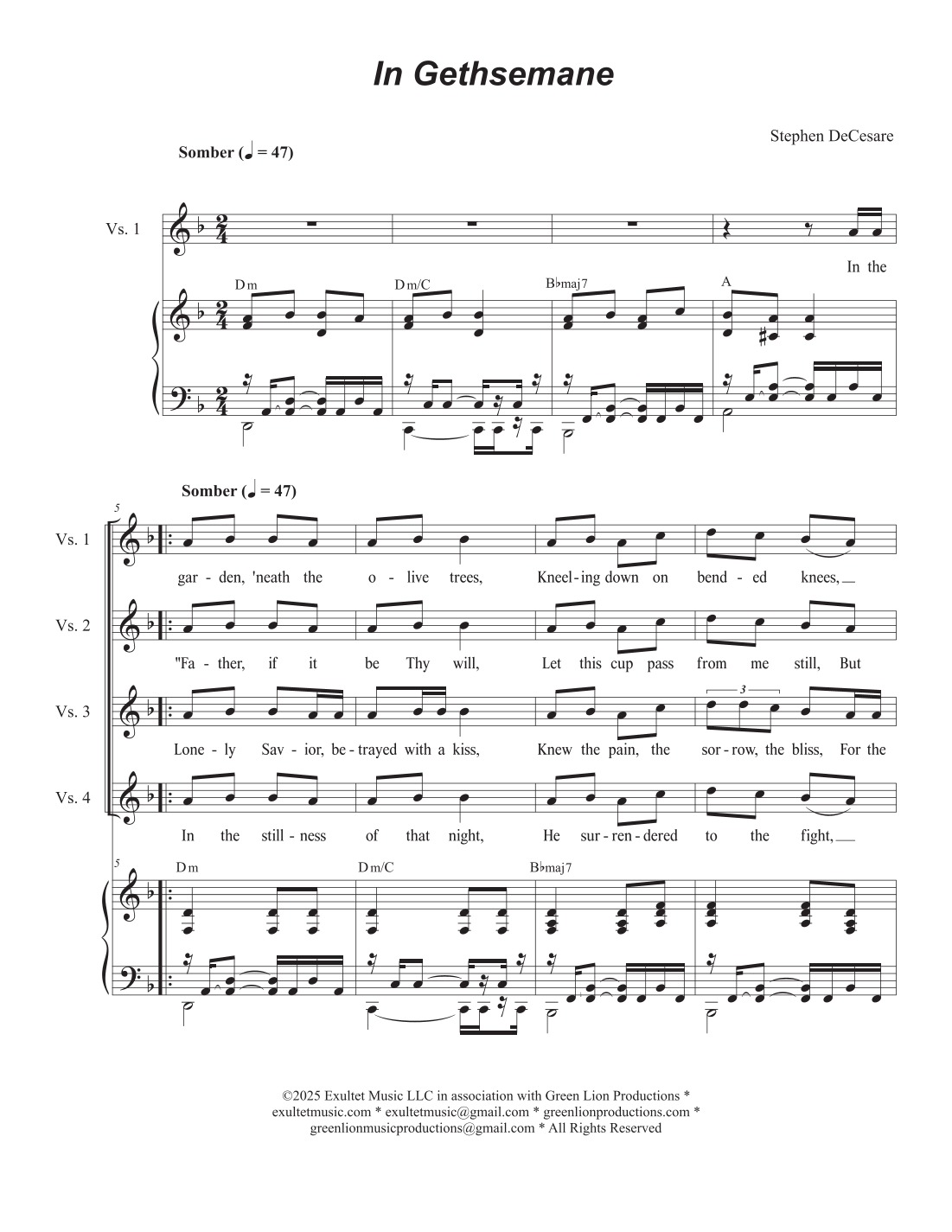 In Gethsemane (2-part choir - (SA) by Stephen DeCesare Sheet Music for ...