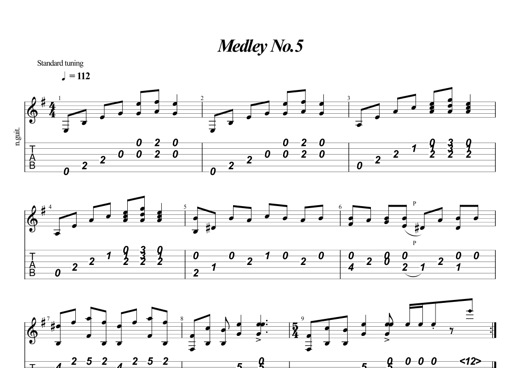 Medley No.5 Sheet Music | Alex Breza | Guitar Tab