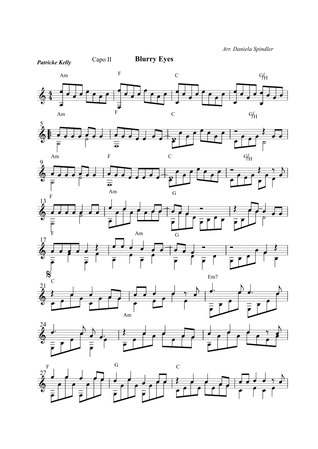 Blurry Eyes (arr. Daniela Spindler) by Michael Patrick Kelly Sheet ...