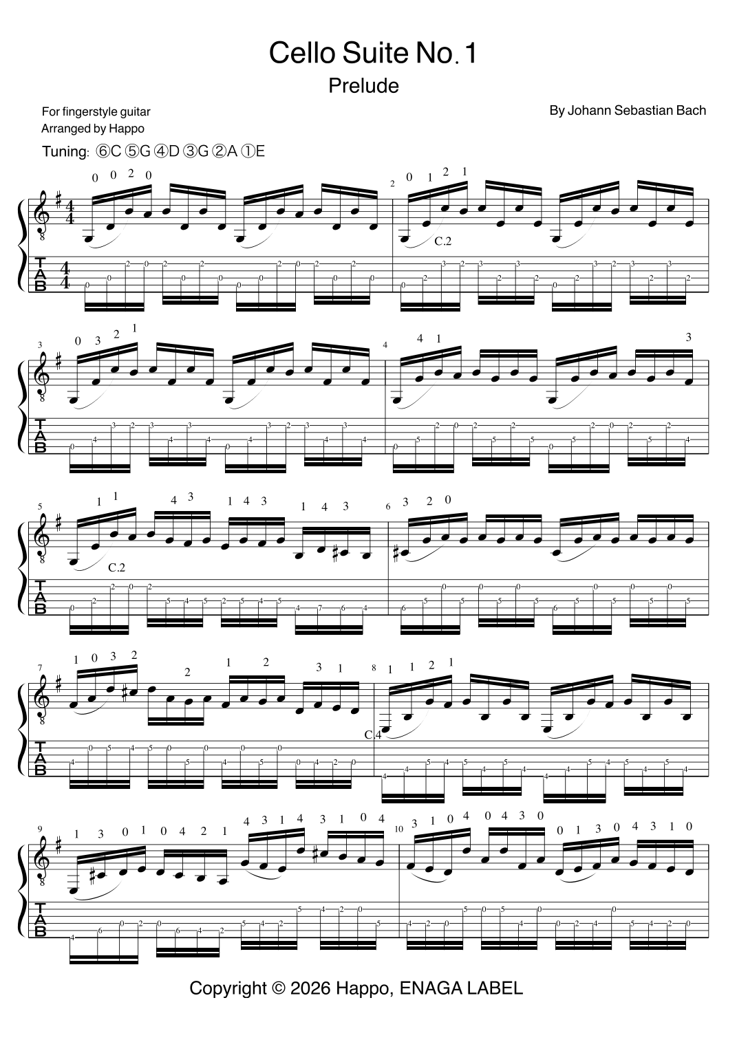 Cello Suite No.1 Prelude (arr. Happo) by Johann Sebastian Bach Sheet ...