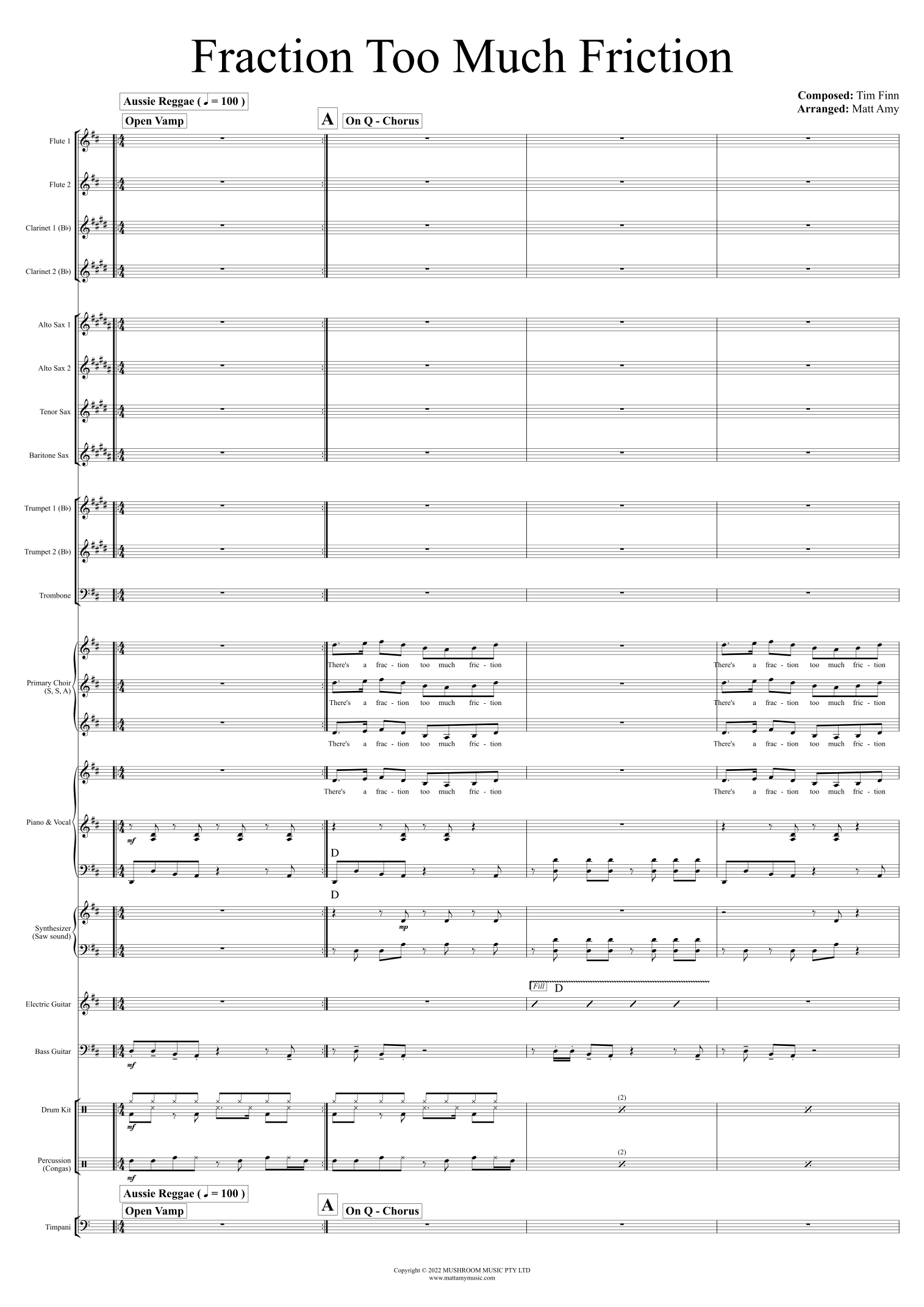 Fraction Too Much Friction (arr. Matt Amy) by Tim Finn Sheet Music for ...