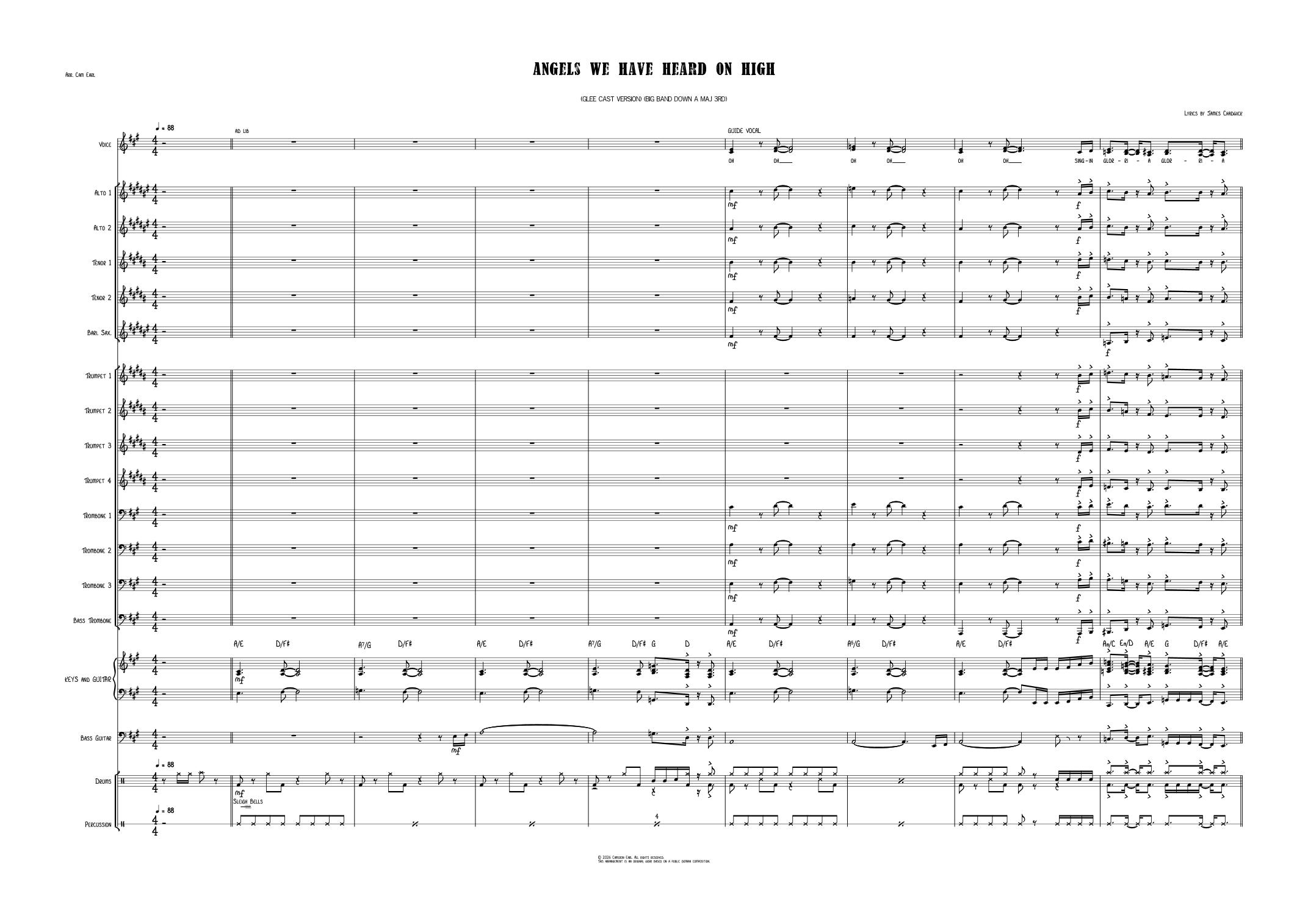 Angels We Have Heard On High (arr. Cam Earl) by Glee Cast Sheet Music for Jazz Ensemble at Sheet ...