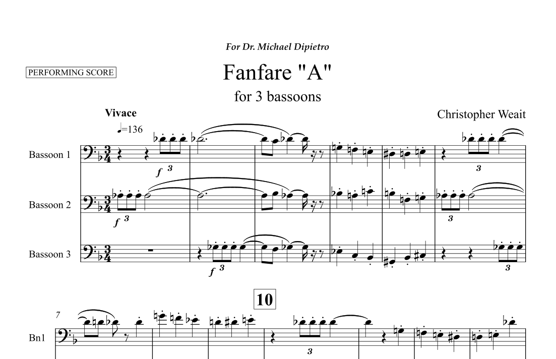 Fanfare "A" for 3 bassoons (0’25) by Christopher Weait Sheet Music for ...
