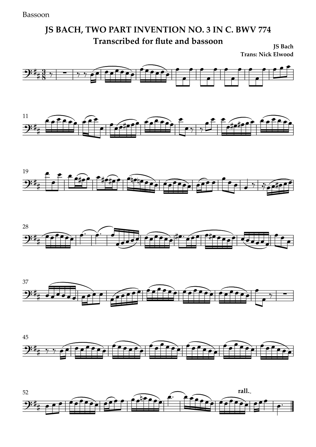 J.S. Bach. Two Part Invention No. 3. BWV 774. (arr. Nick Elwood) by J.S ...