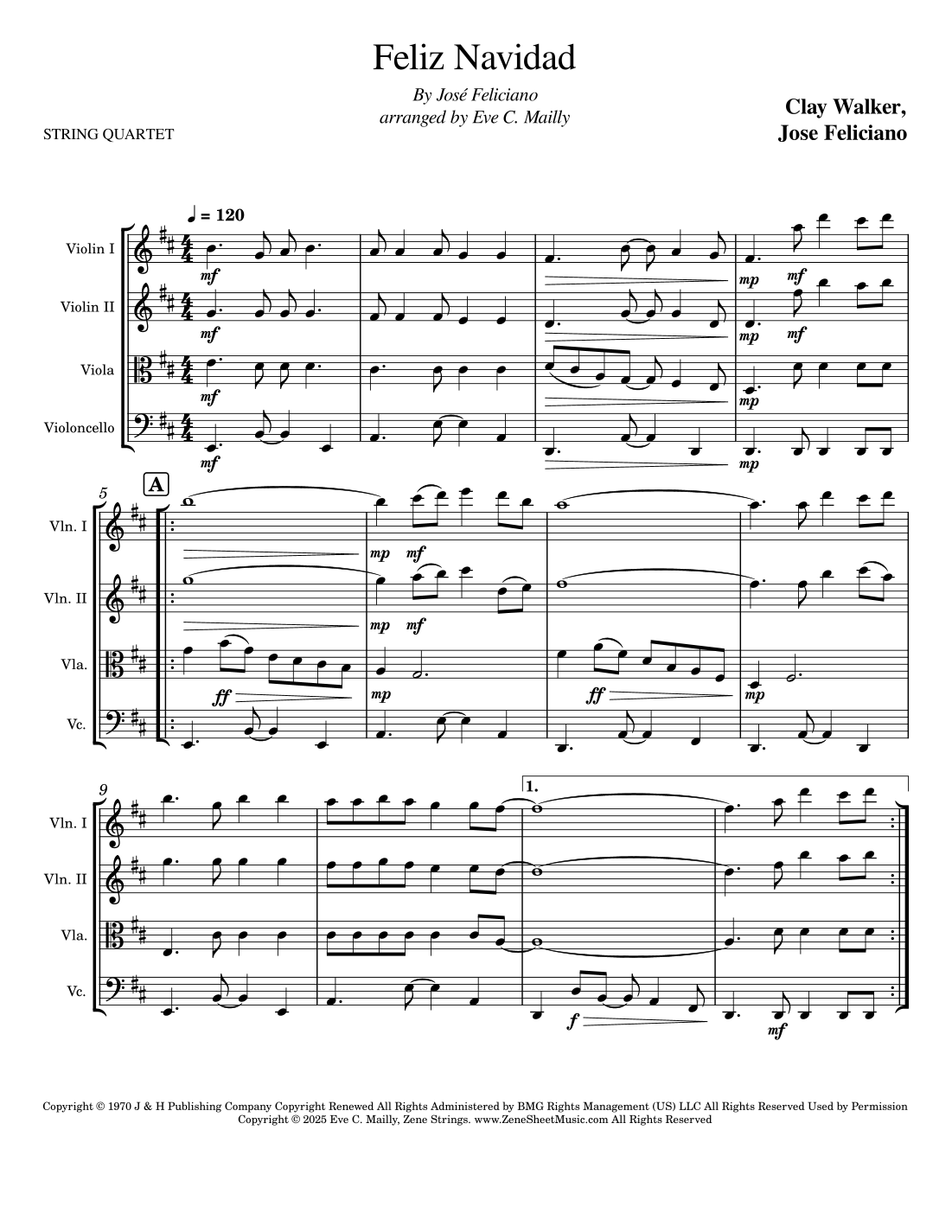 Feliz Navidad (arr. Eve C. Mailly - Zene Strings) by Clay Walker Sheet ...