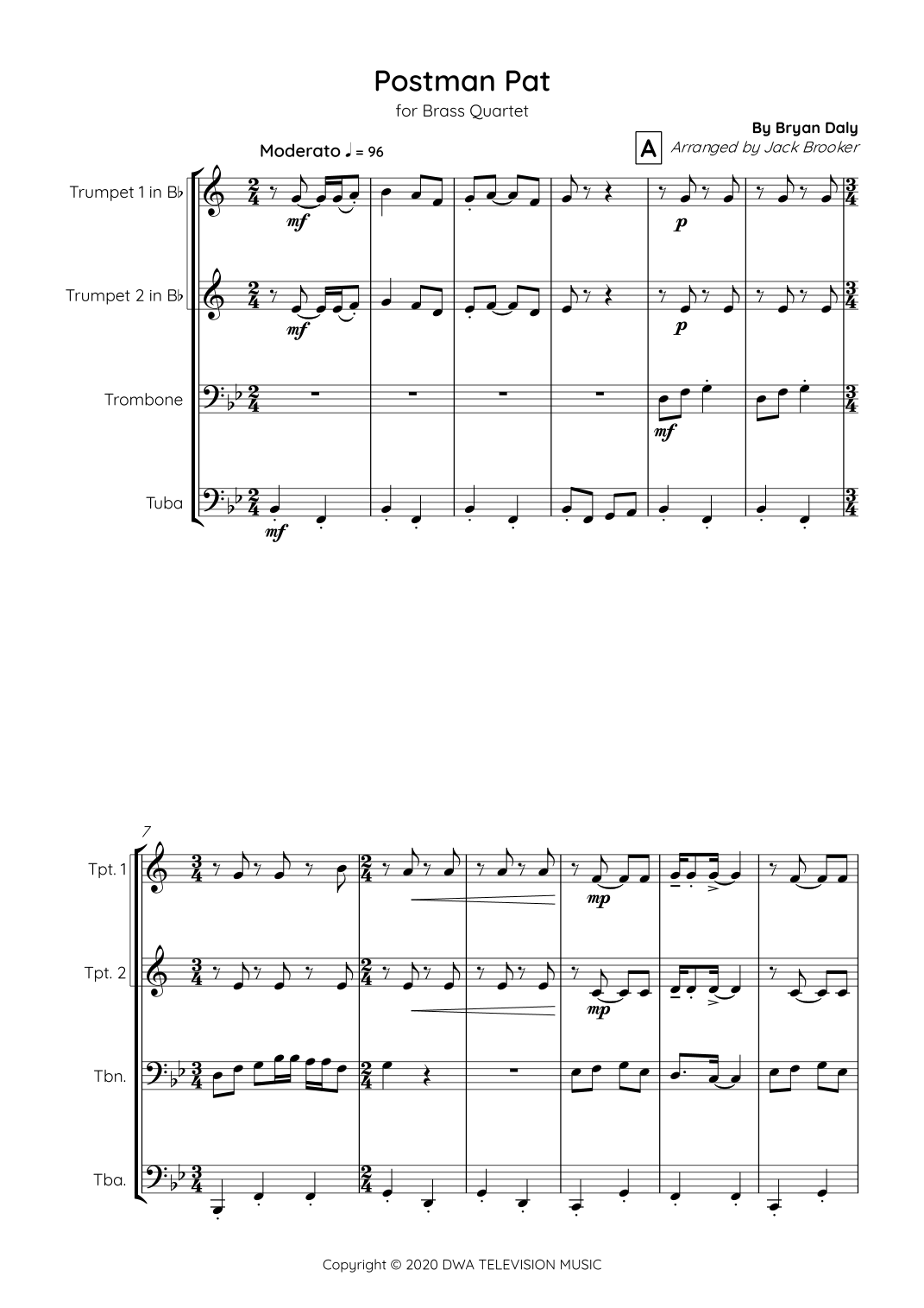Postman Pat (arr. Jack Brooker) by Bryan Daly Sheet Music for Brass ...