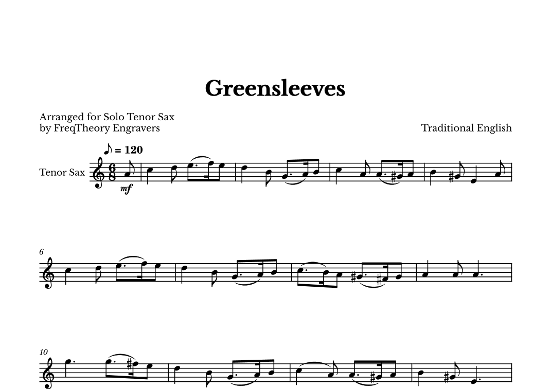 Greensleeves - For Solo Tenor Sax (arr. FreqTheory Engravers) by ...