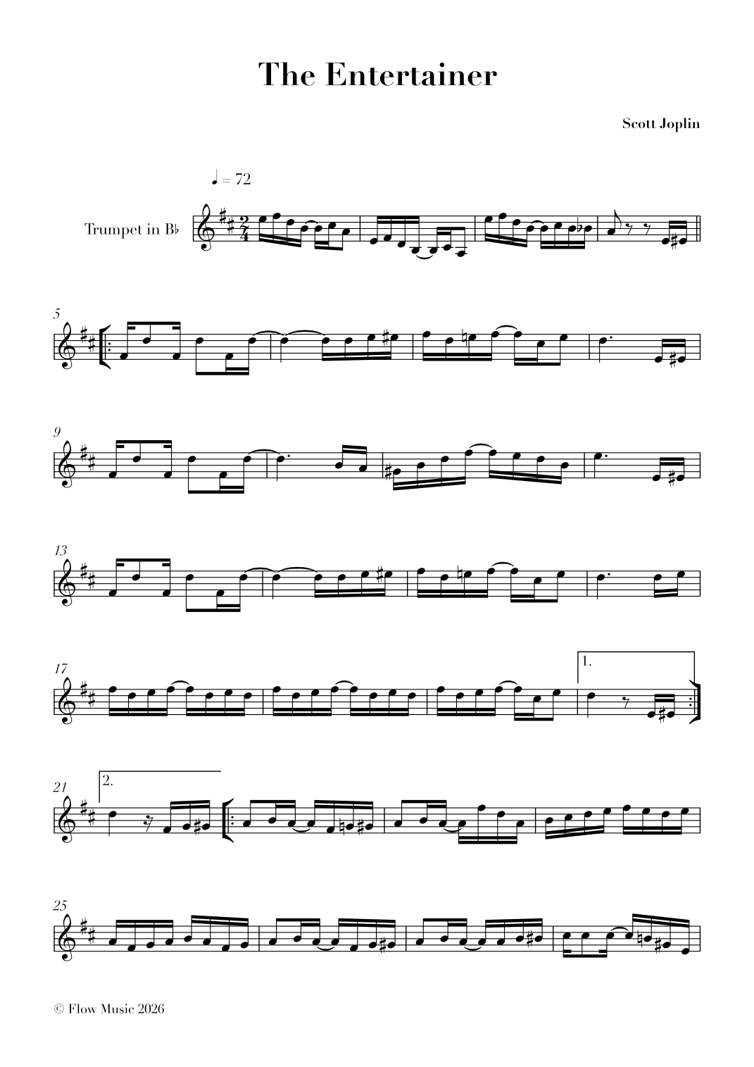 The Entertainer - Scott Joplin (arr. DA Castro) by Scott Joplin Sheet ...