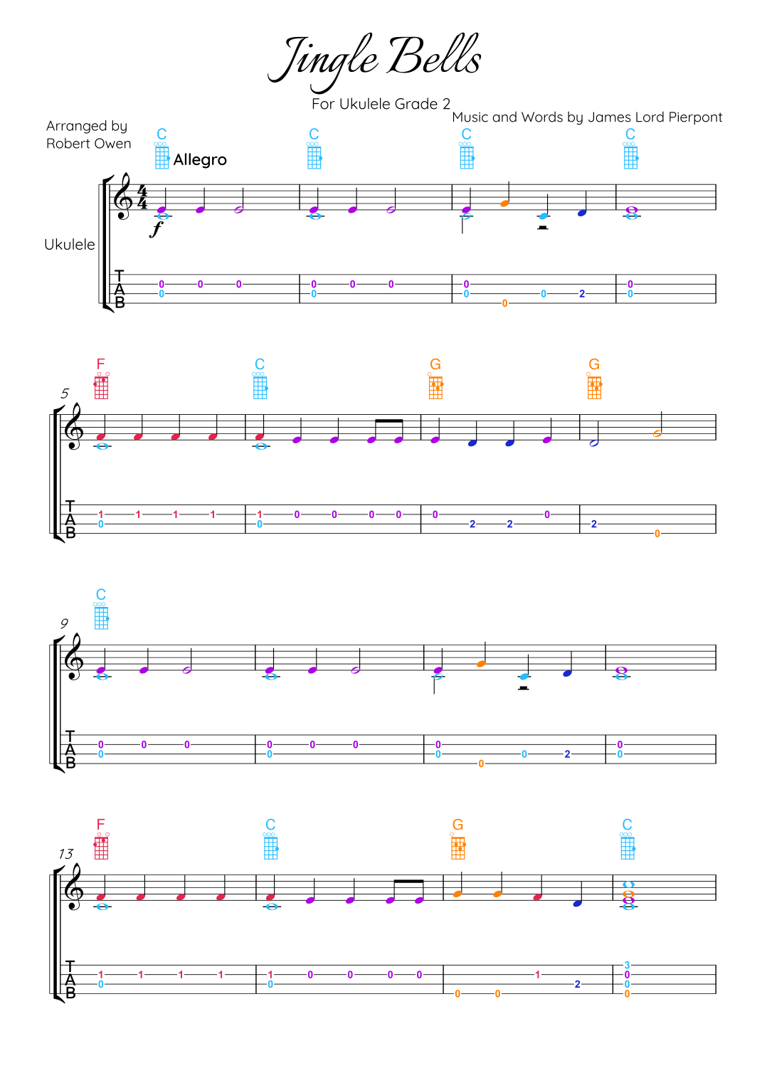 Jingle Bells (Ukulele Grade 2) (arr. Robert Owen) by J. Pierpont Sheet ...