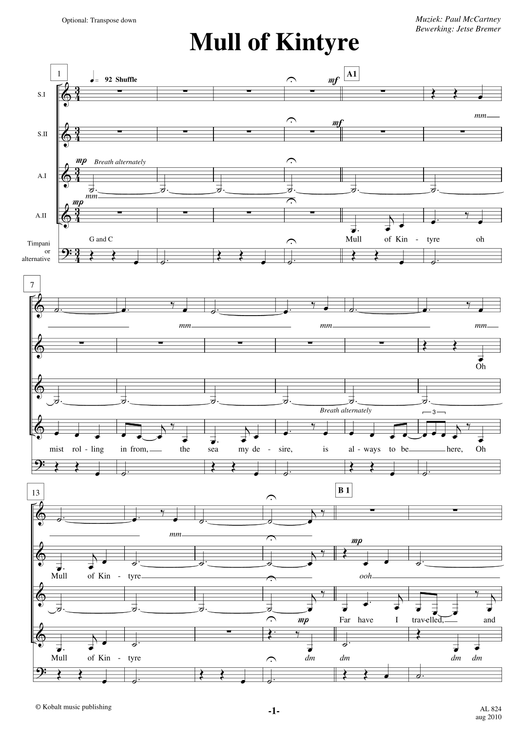 Mull Of Kintyre (arr. Jetse Bremer) von Wings Noten zum Chor SSAA bei ...