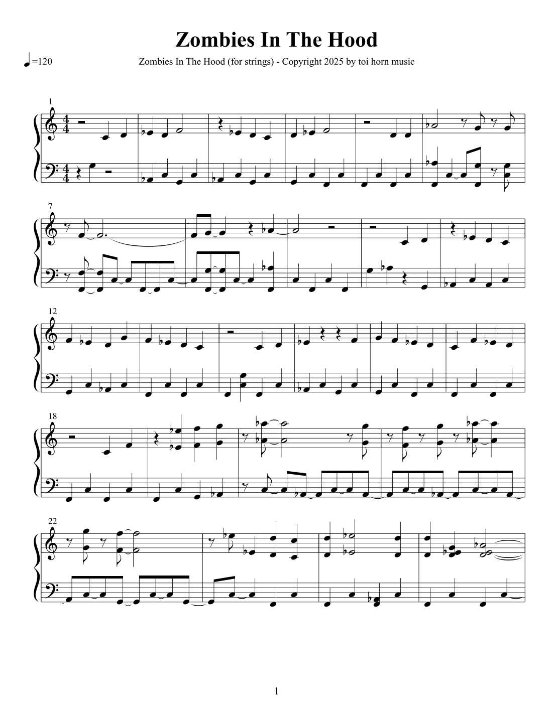 Zombies In The Hood by Toi Horn Sheet Music for String Quartet at Sheet Music Direct